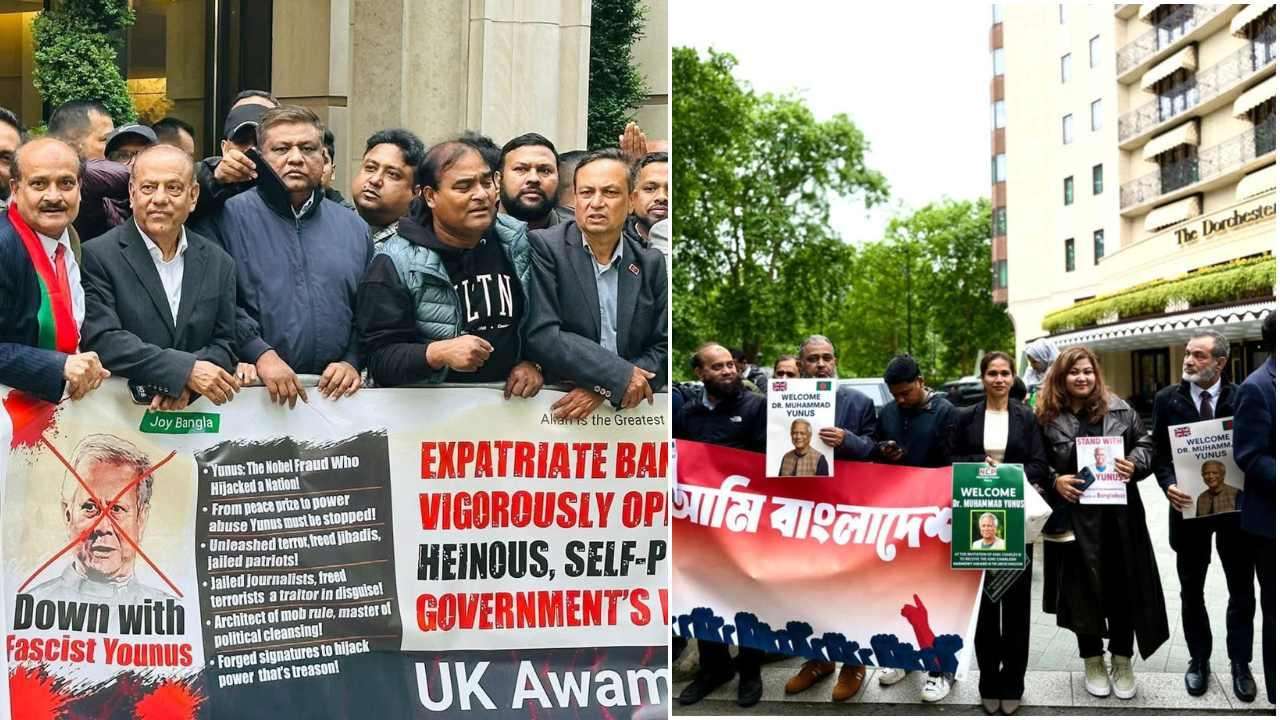 An Unsightly Scene: Two Factions Face Off Outside Dr. Yunus's London Hotel